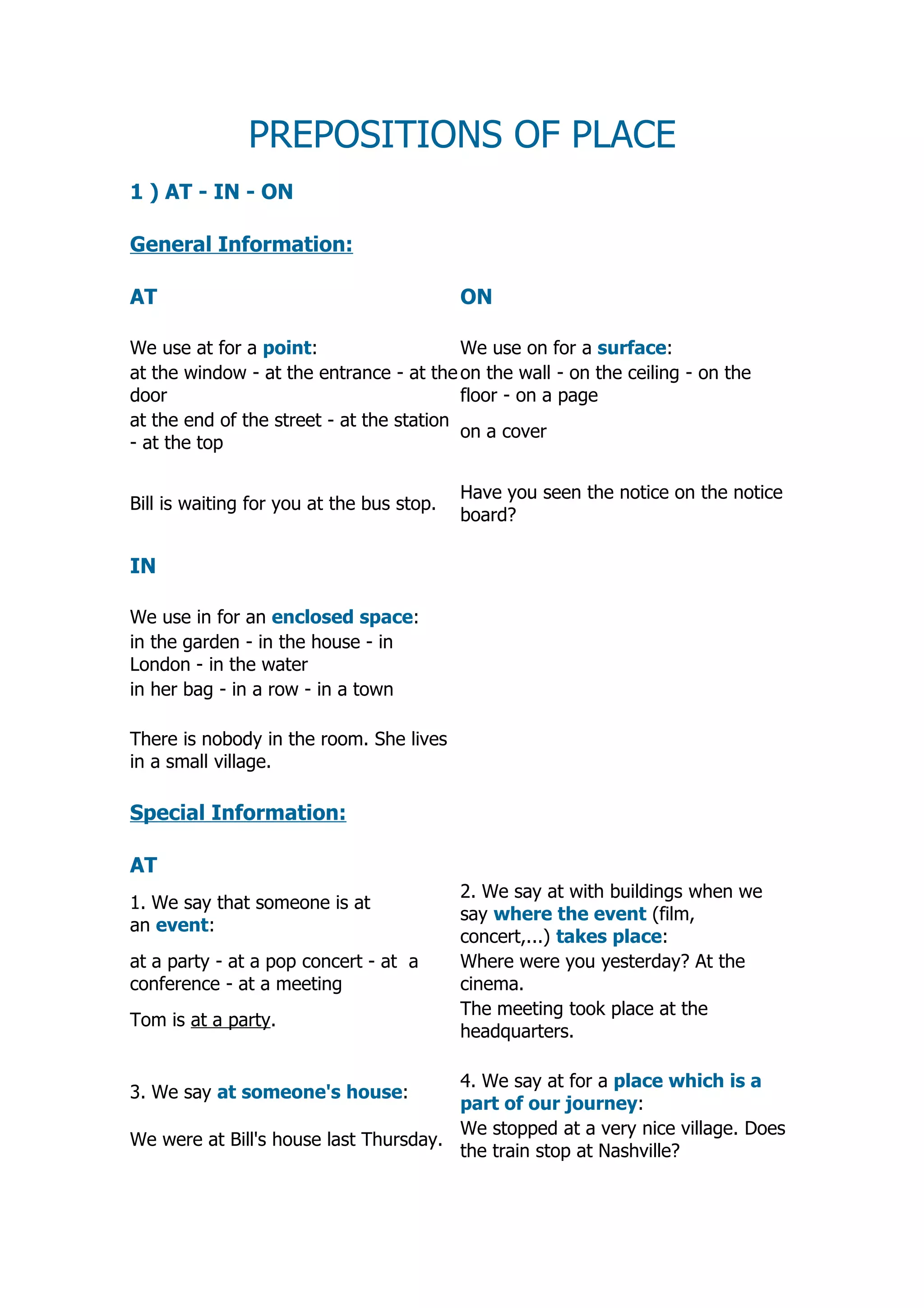 Prepositions of place | PDF