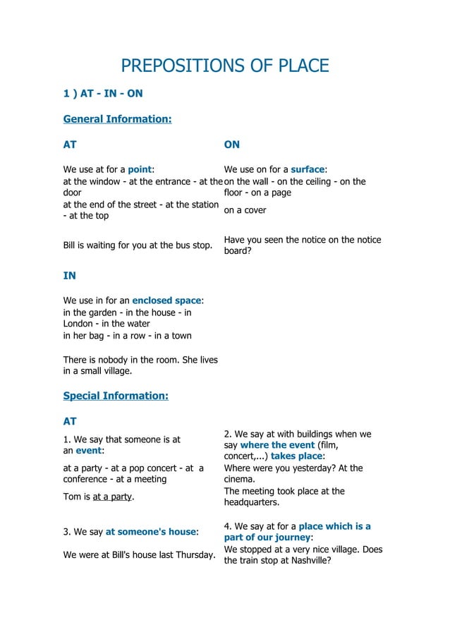 Prepositions of place | PDF