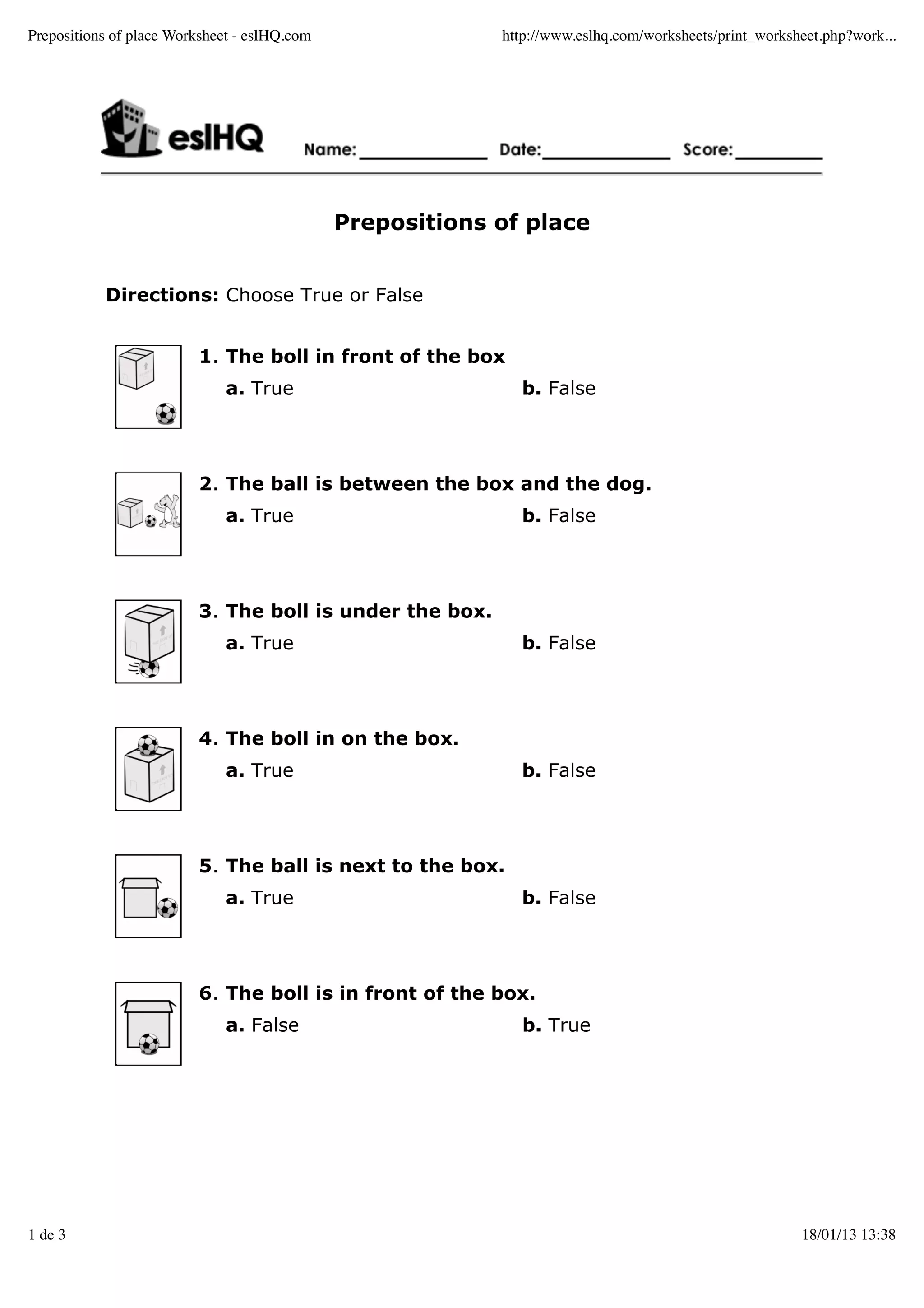 Prepositions of place | PDF