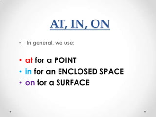 Prepositions of place at, in, on | PPTX