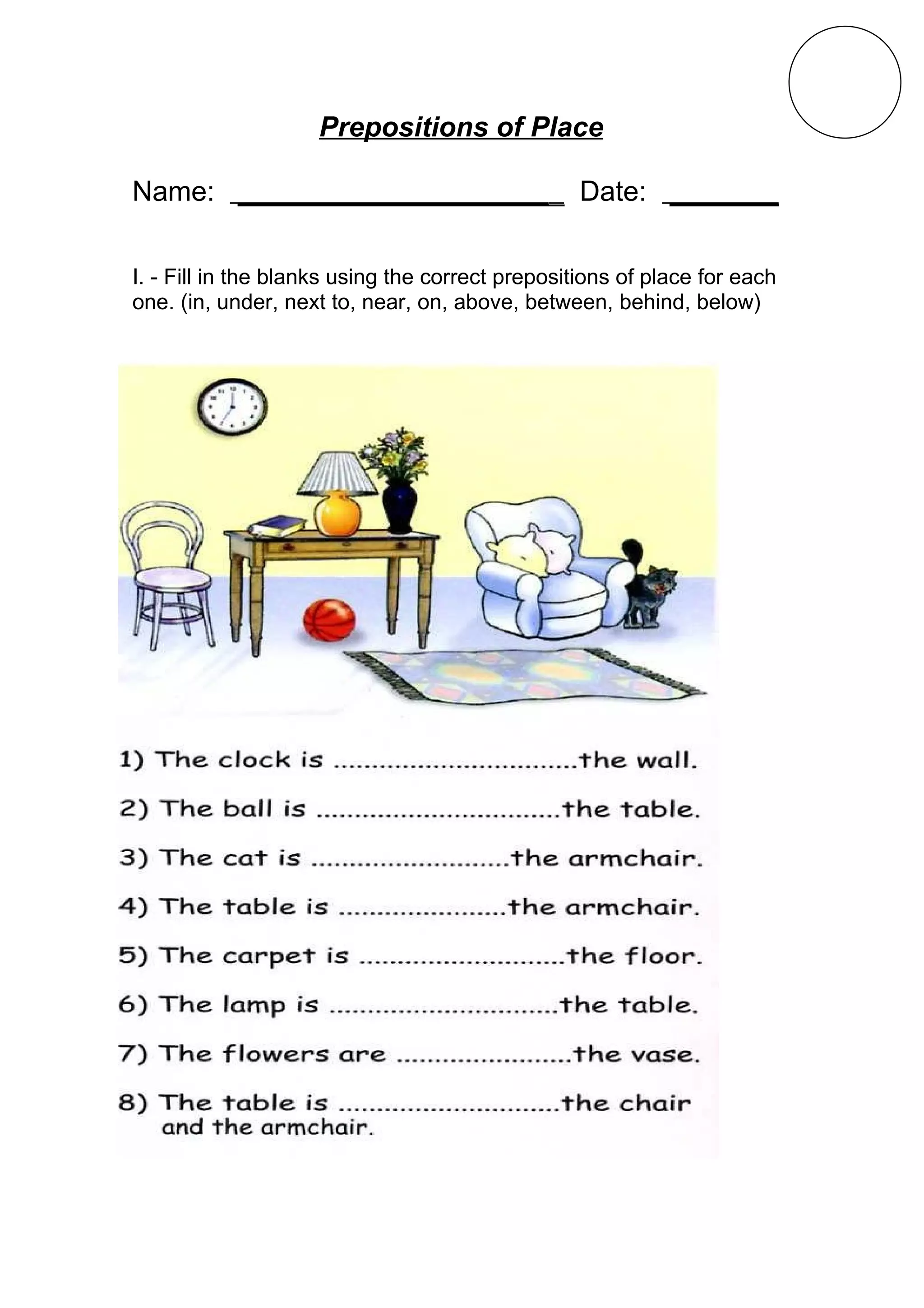 Preposition Of Place Worksheet Pdf Preposition Of Place | Made By