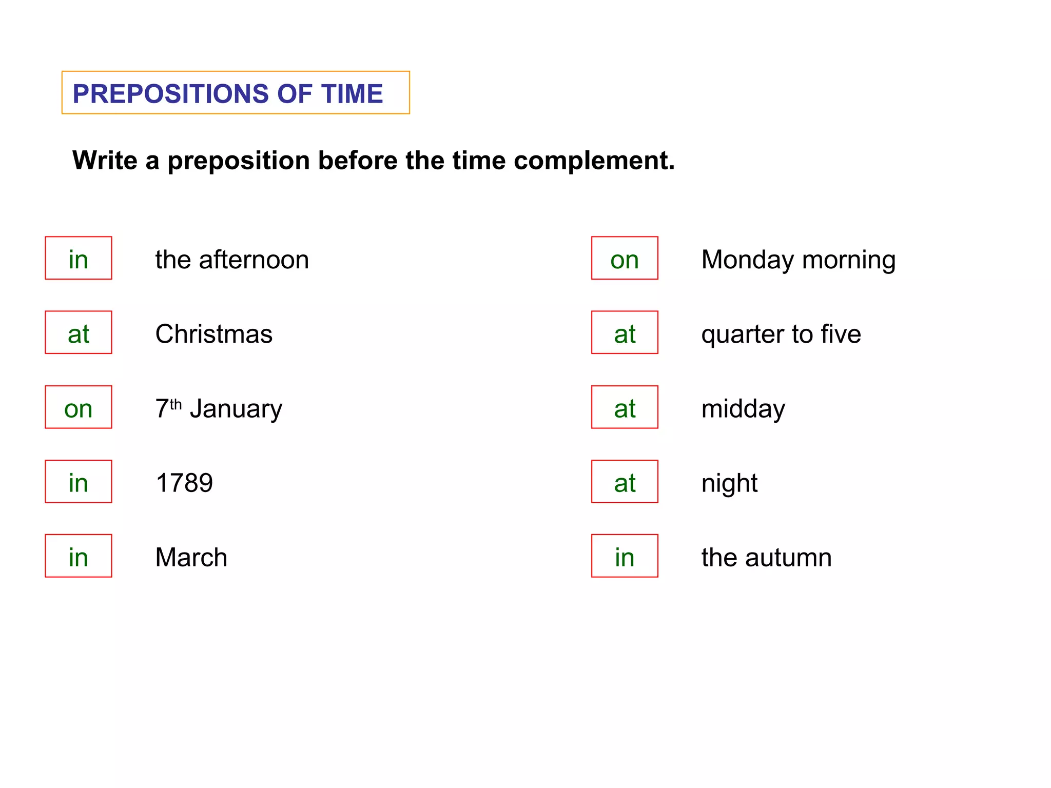 Prepositions of time | PPT