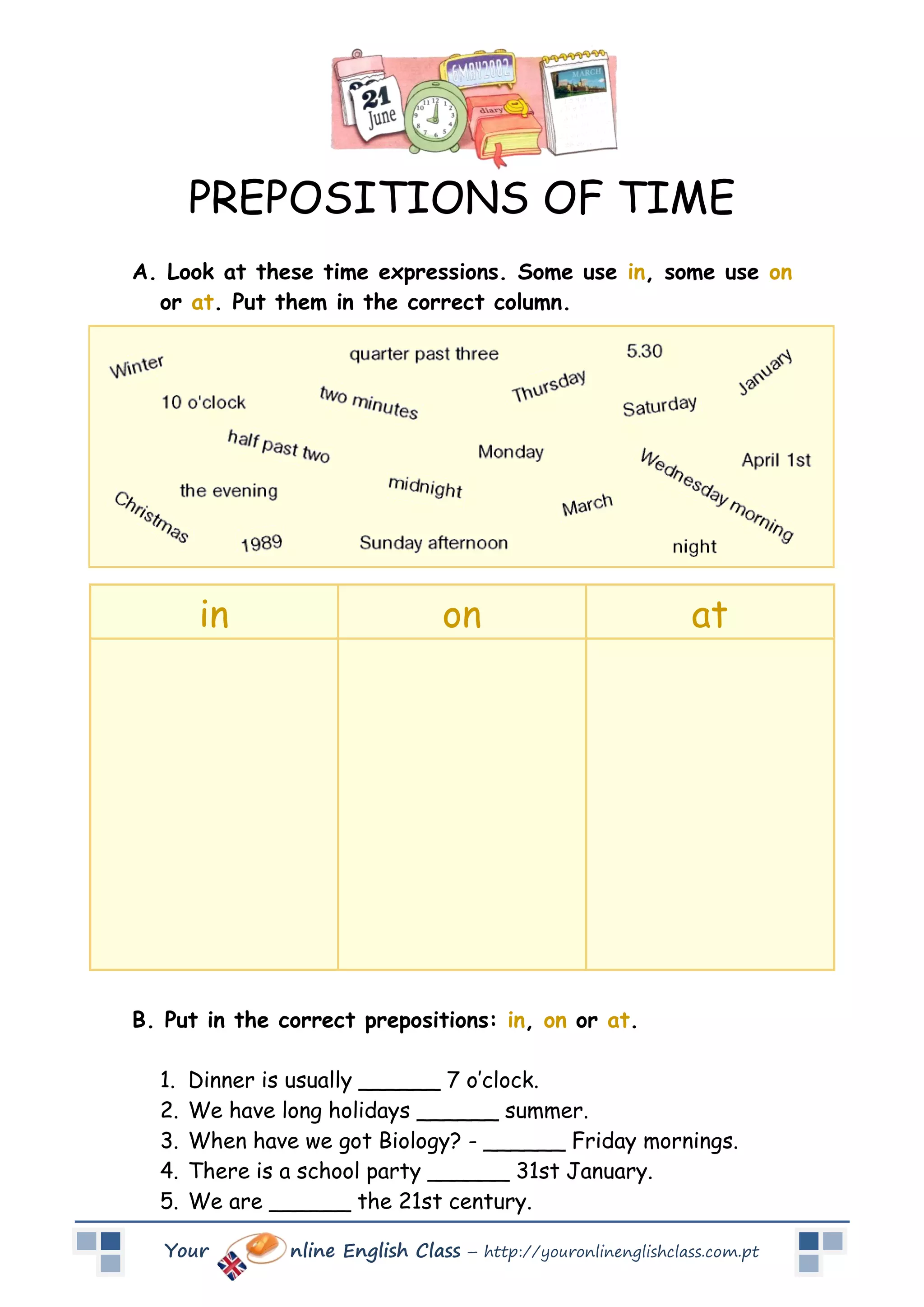Prepositions of time | PDF