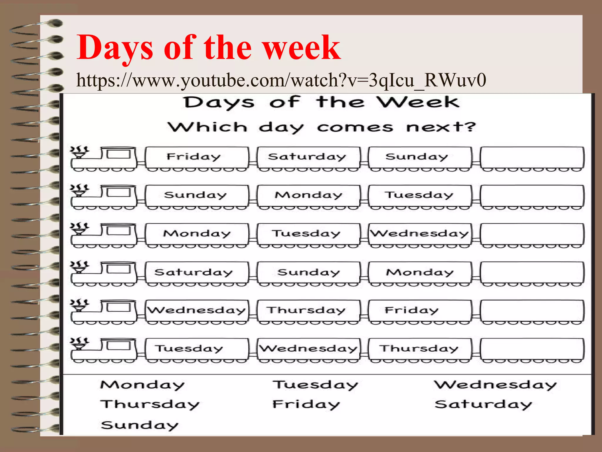 unit : 6 Days of the week and Prepositions of Time | PPT