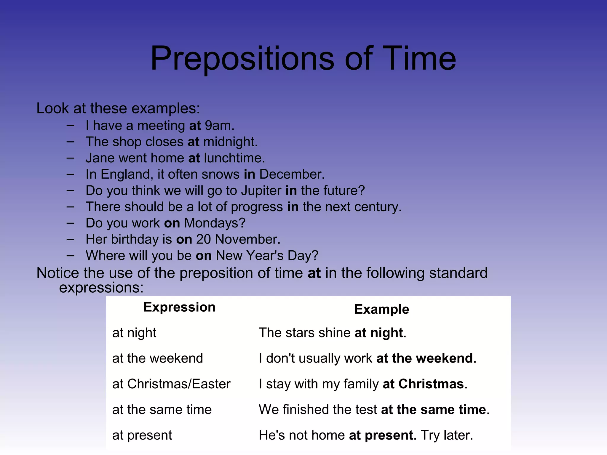 Prepositions of time and place | PPT