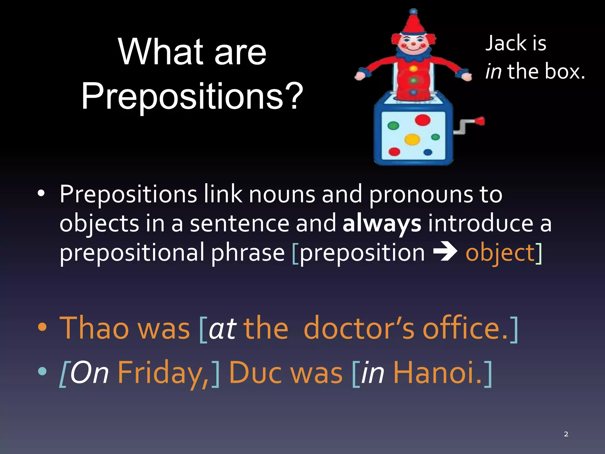 English Grammar: Prepositions of Time and Place | PPSX