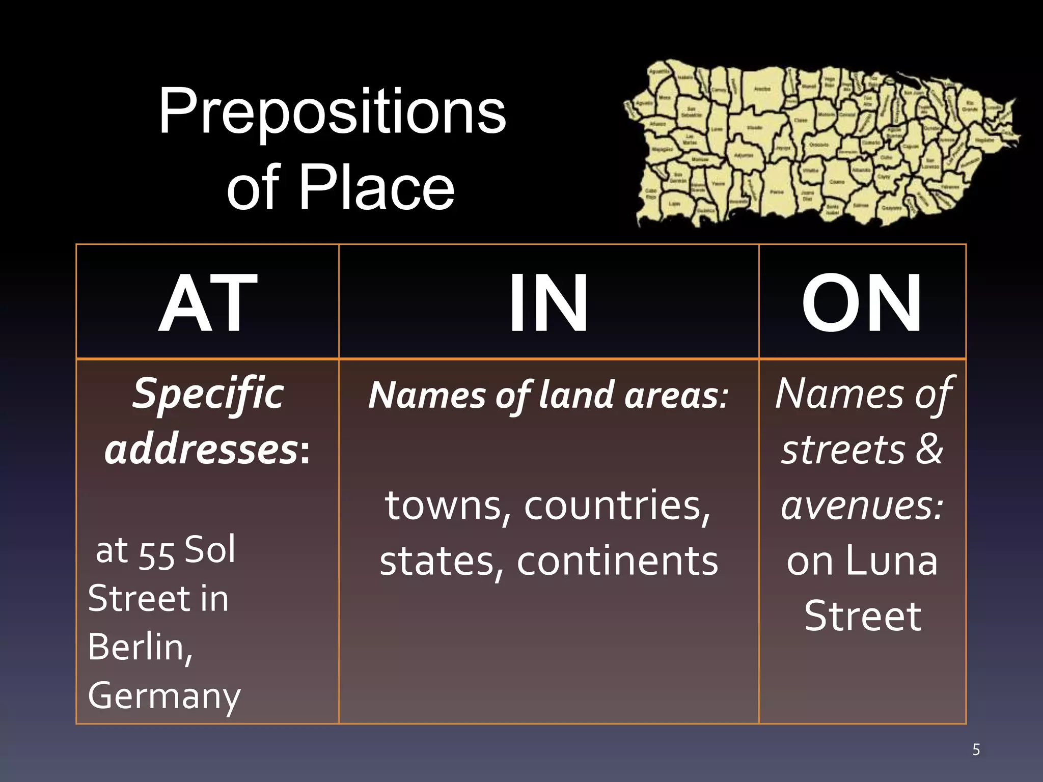 English Grammar: Prepositions of Time and Place | PPSX