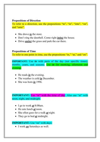 Comprehensive Guide to English Prepositions: Usage and Examples | PDF