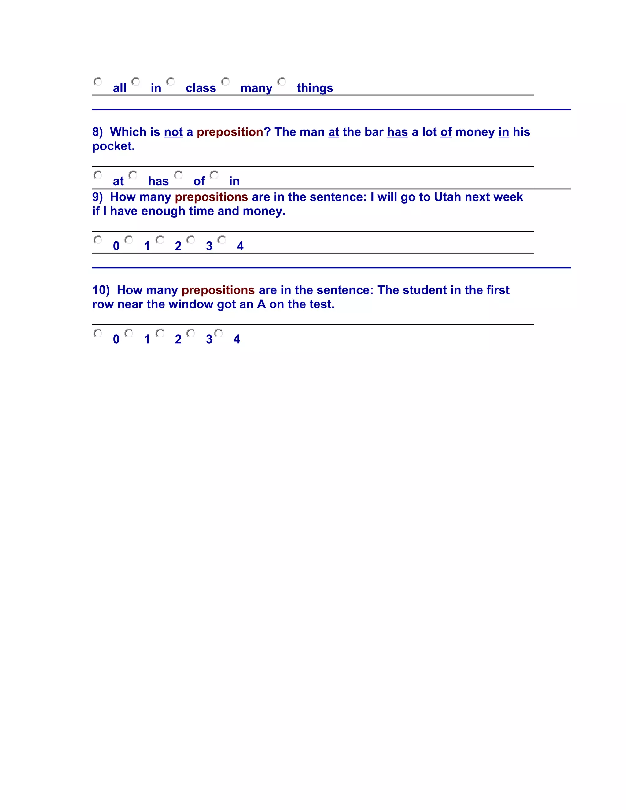 Prepositions pop quiz | DOC