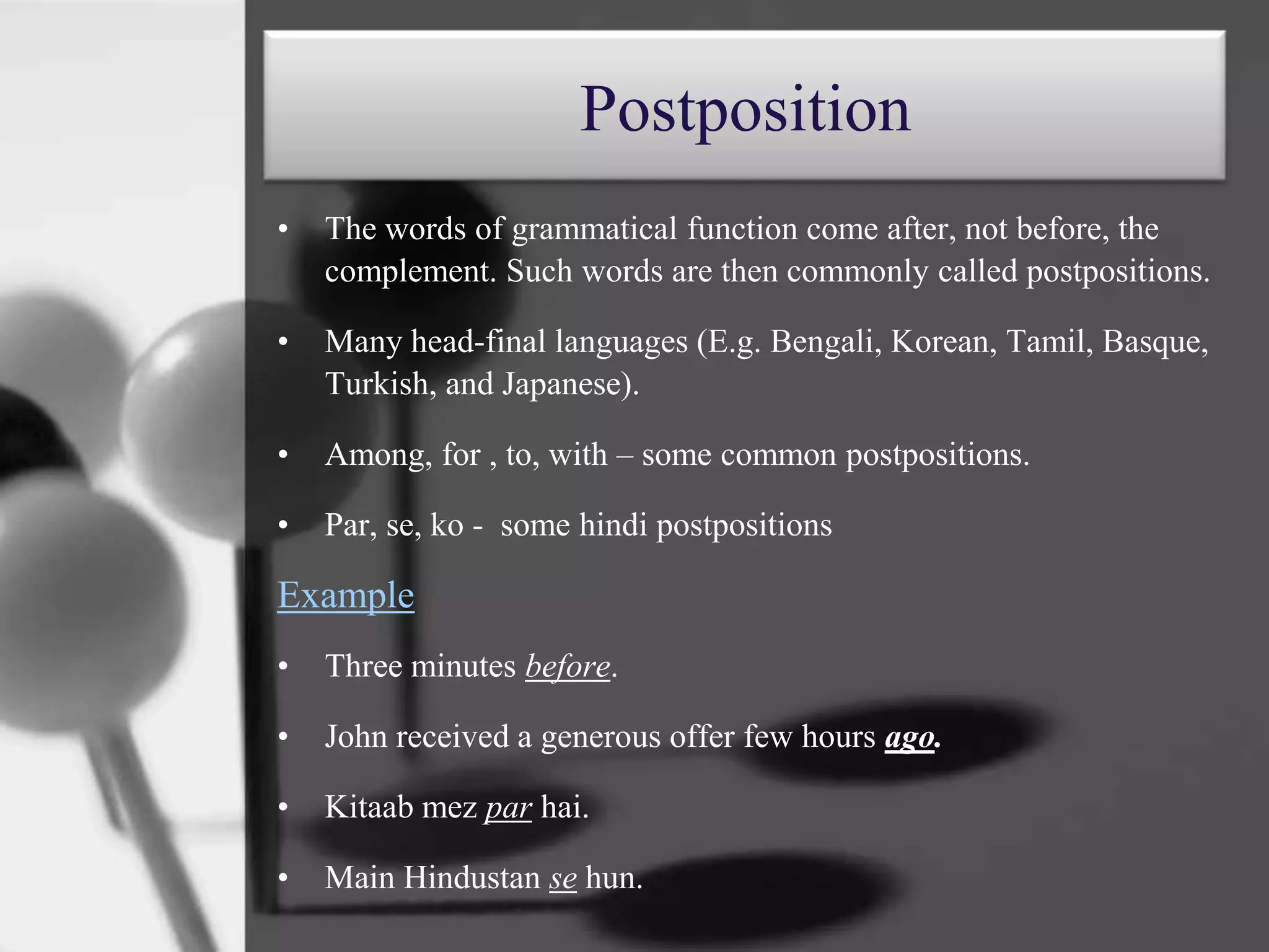 Prepositions & postpositions | PPTX