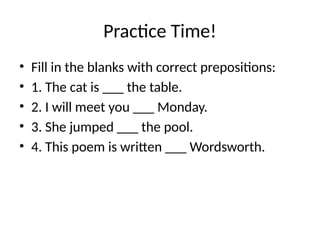 Prepositions as per class 8th, its uses and types | PPTX