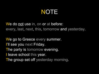 Prepositions of Time | PPT | Holidays