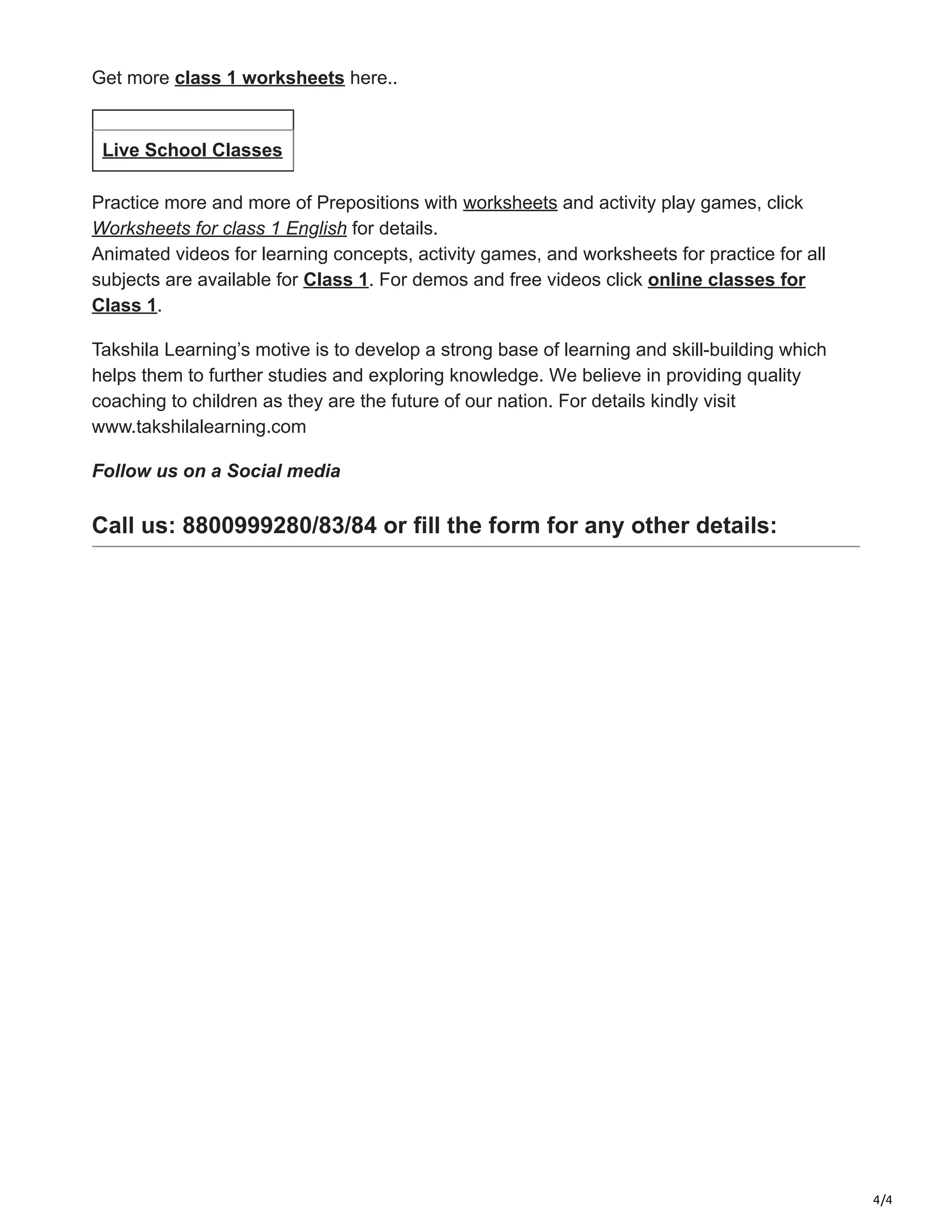 Preposition worksheet for class 1 english worksheet for practice | PDF
