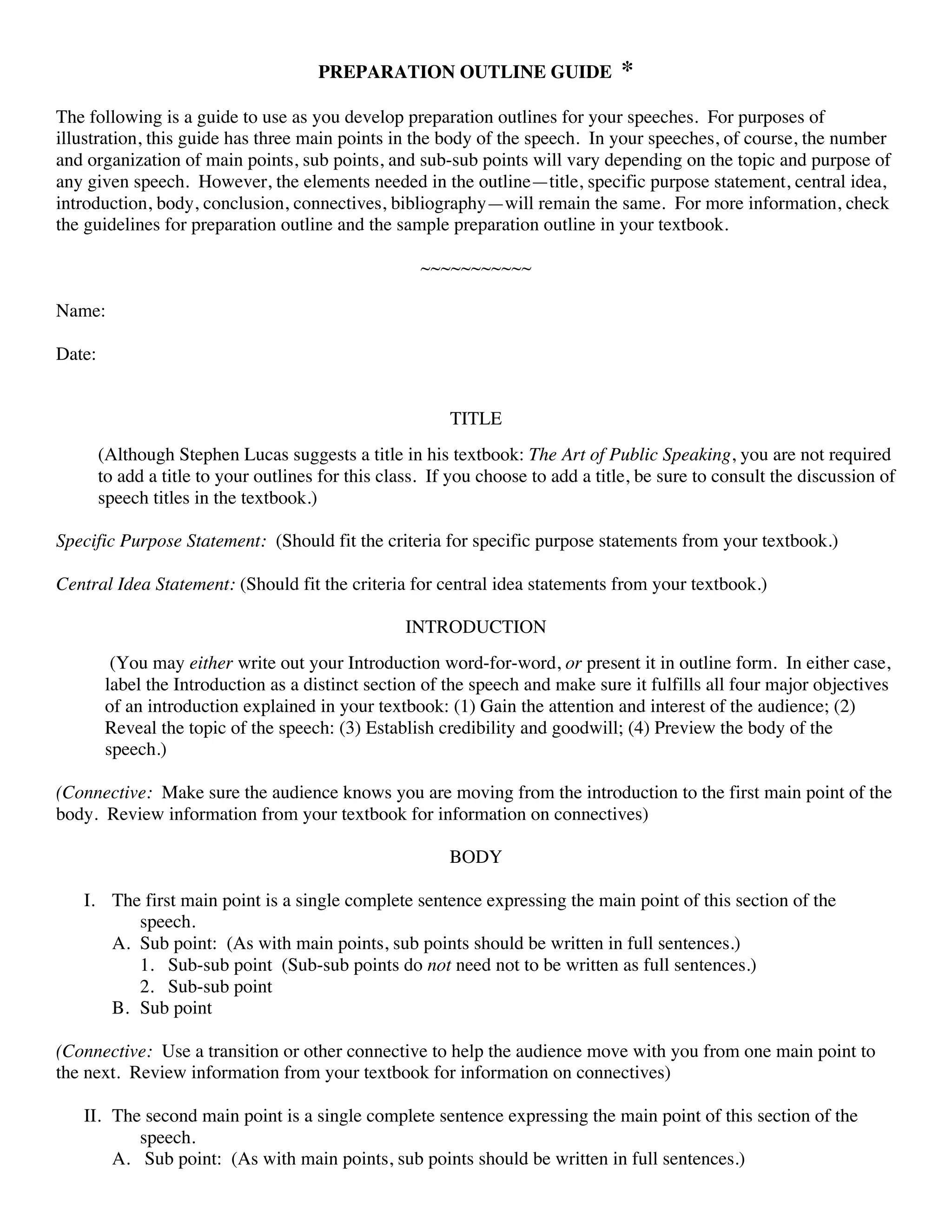 Preparation outlineguide | PDF