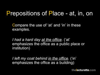 Prepositions of Place - at, in, on | PPT
