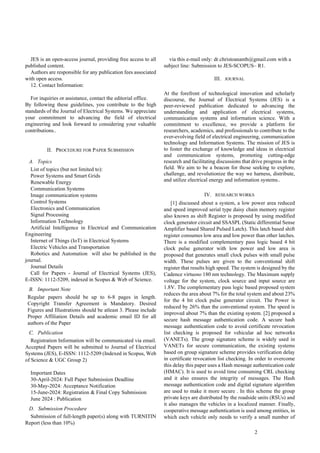 Call for Papers - Journal of Electrical Systems (JES), E-ISSN: 1112 ...
