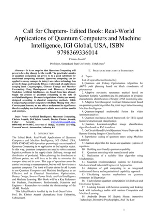 Call for Chapters- Edited Book: Real-World Applications of Quantum Computers and Machine ...