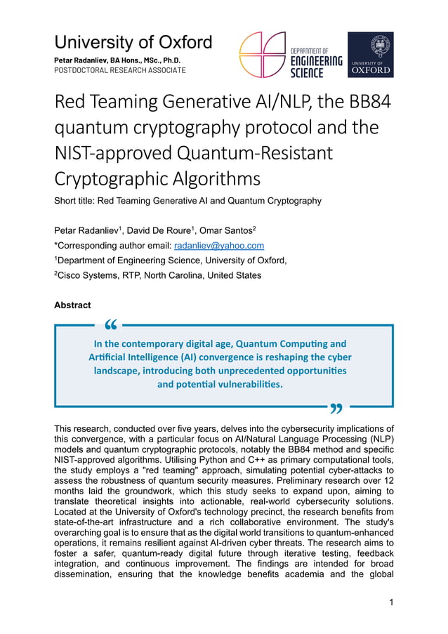 Red Teaming Generative AI/NLP, the BB84 quantum cryptography protocol and the NIST-approved ...