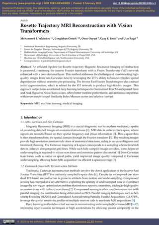 Rosette Trajectory MRI Reconstruction With Vision Transformers | PDF