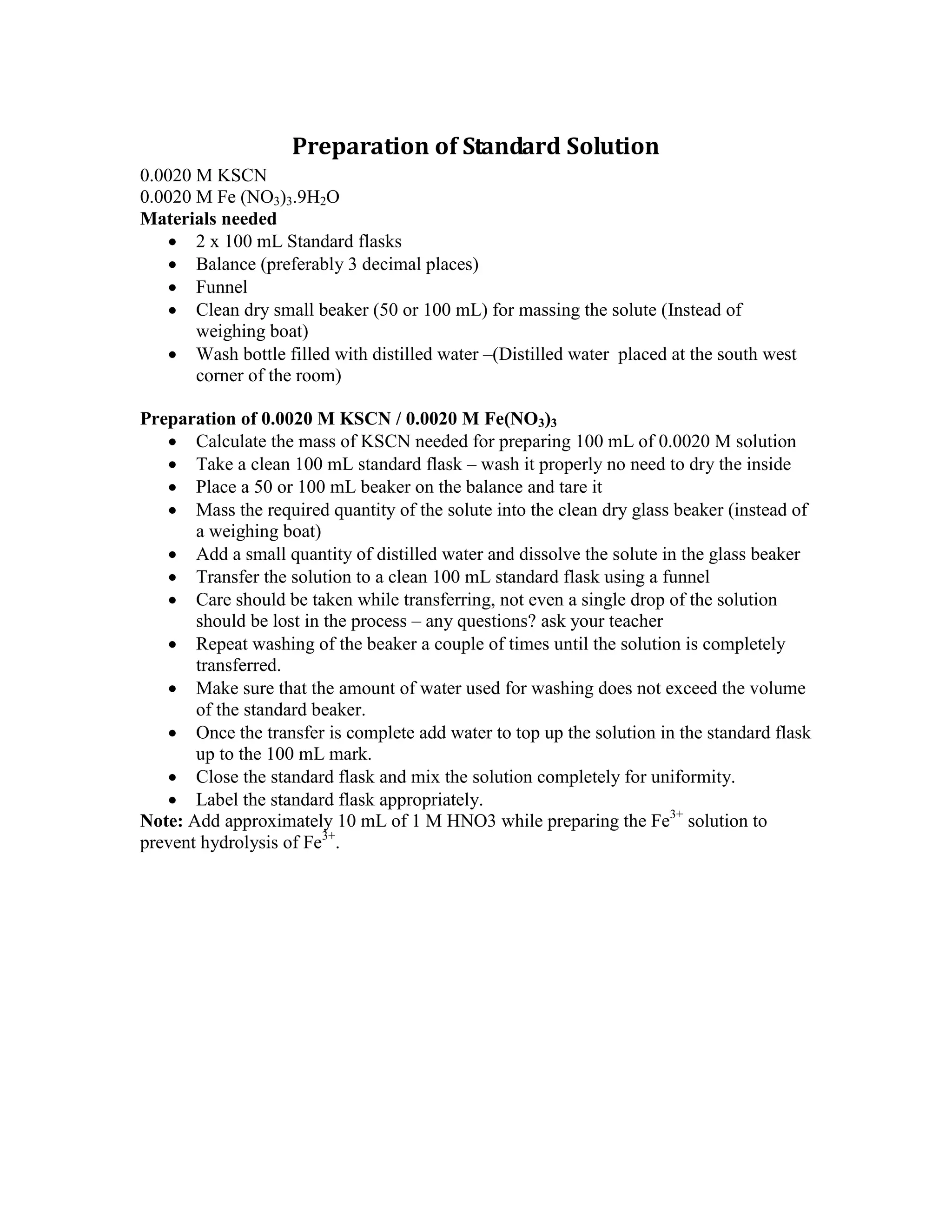 Preparation of Standard Solution | PDF