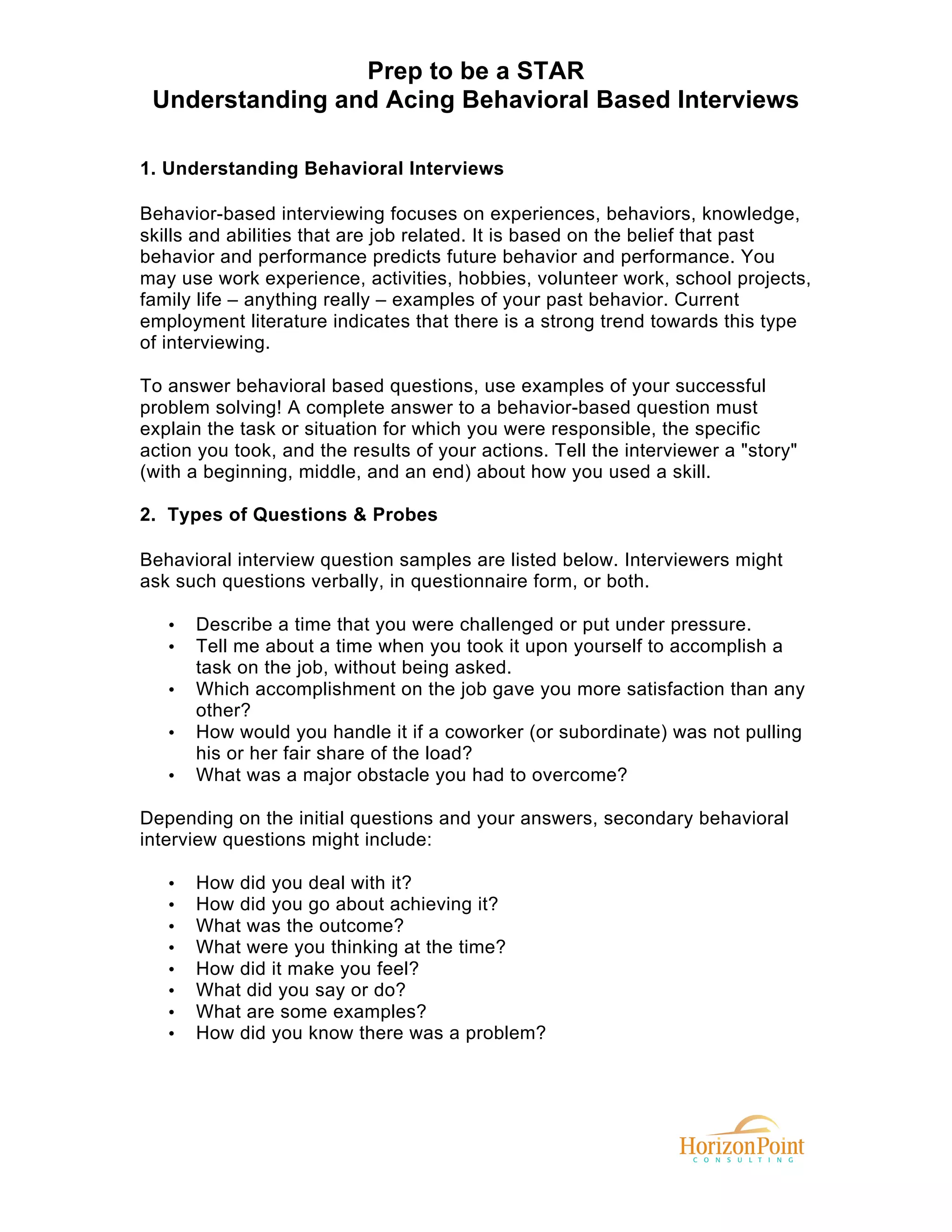 Prep to be a star behavioral based interviewing | PDF