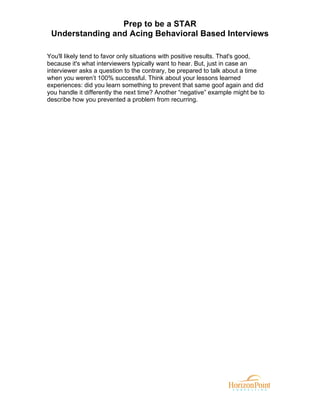 Prep to be a star behavioral based interviewing | PDF