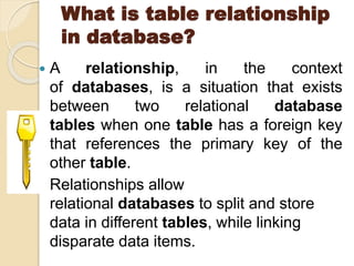 Key,ID Field and Tables Relationship | PPT