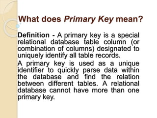 Key,ID Field and Tables Relationship | PPT
