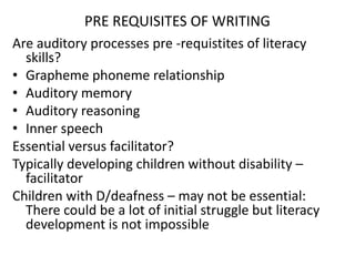 Pre requisites of development of writing skills | PPTX