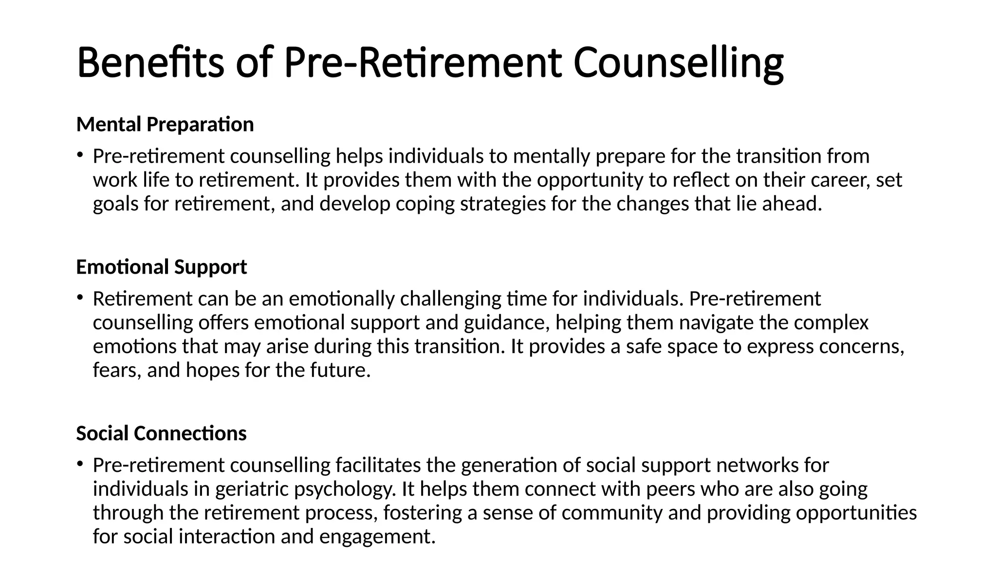 Pre Retirement Counselling and Social Support | PPTX