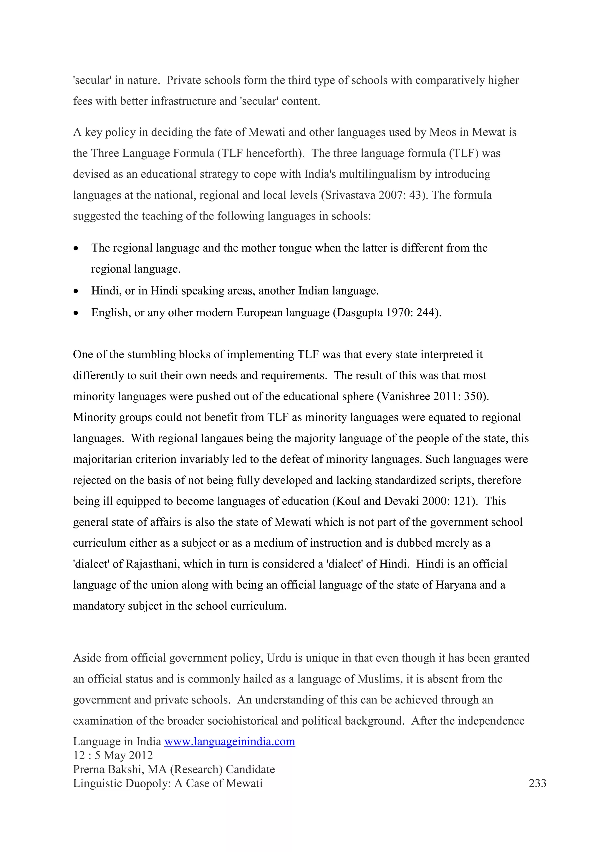 Linguistic Duopoly: A Case of Mewati | PDF