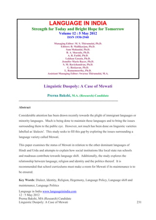 Linguistic Duopoly: A Case of Mewati | PDF