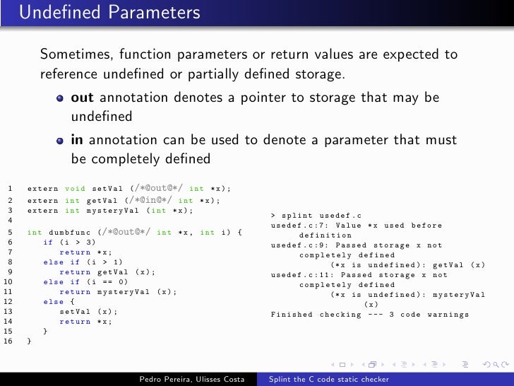 Splint the C code static checker