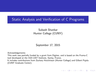 Static Analysis and Verification of C Programs | PPT