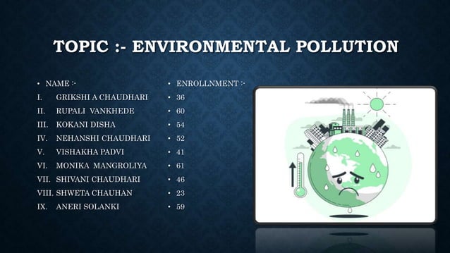 Air pollution soli pollution water pollution noise pollution land ...
