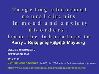 Targeting abnormal neural circuits in mood and anxiety disorders:from the laboratory to the ...