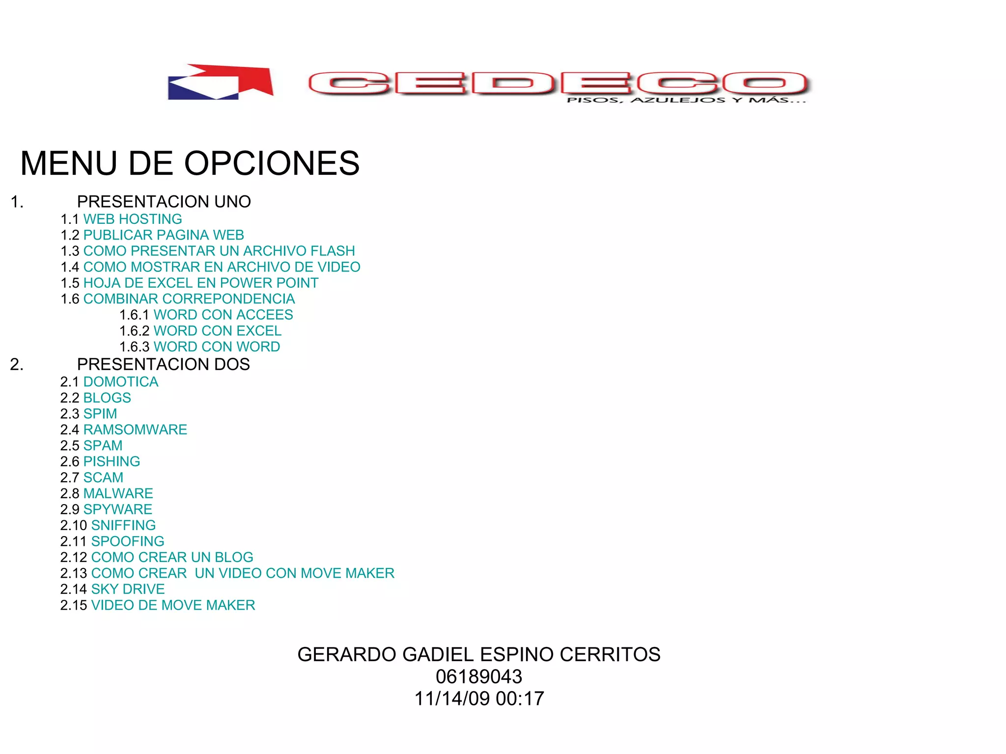 menu presentacion no. 3 menu | PPS