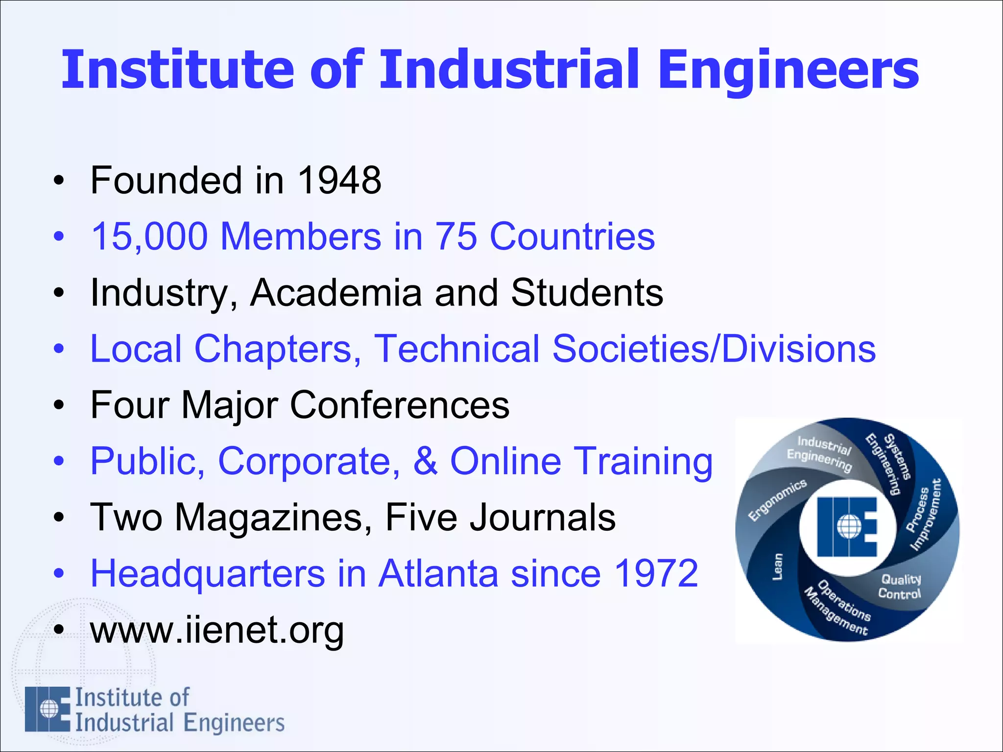 Industrial Engineering and the Institute of Industrial Engineers | PPT