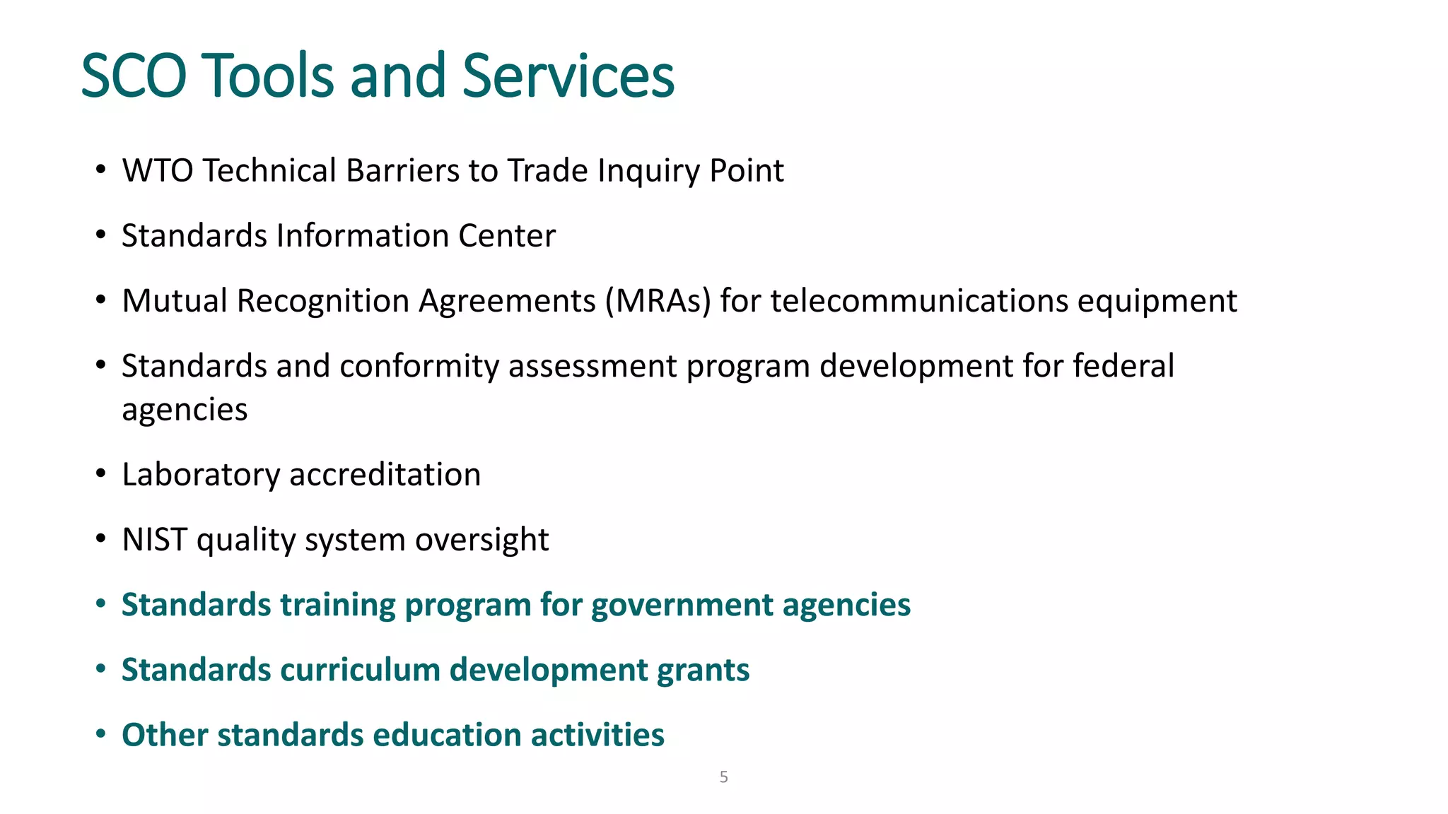 Overview of NIST SCO Standards Training Activities | PDF