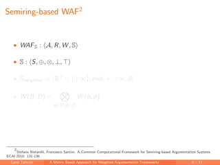 A Matrix Based Approach for Weighted Argumentation Frameworks | PDF
