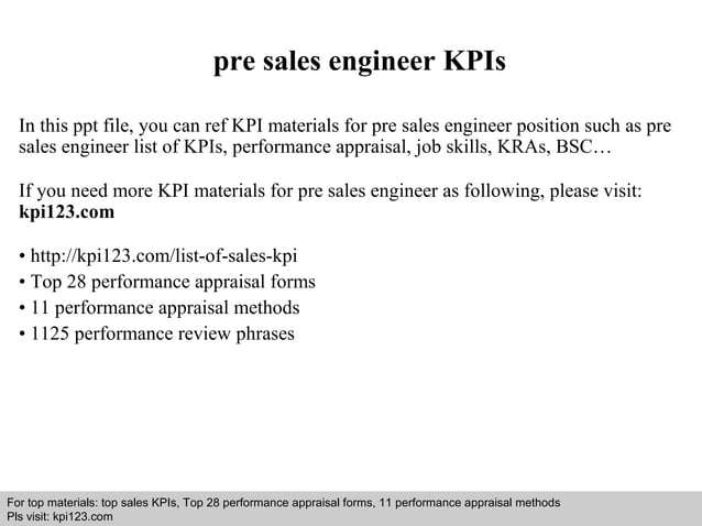 Pre sales engineer kpis | PPT