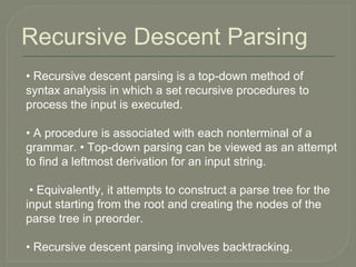 Recursive Descent Parsing | PPT