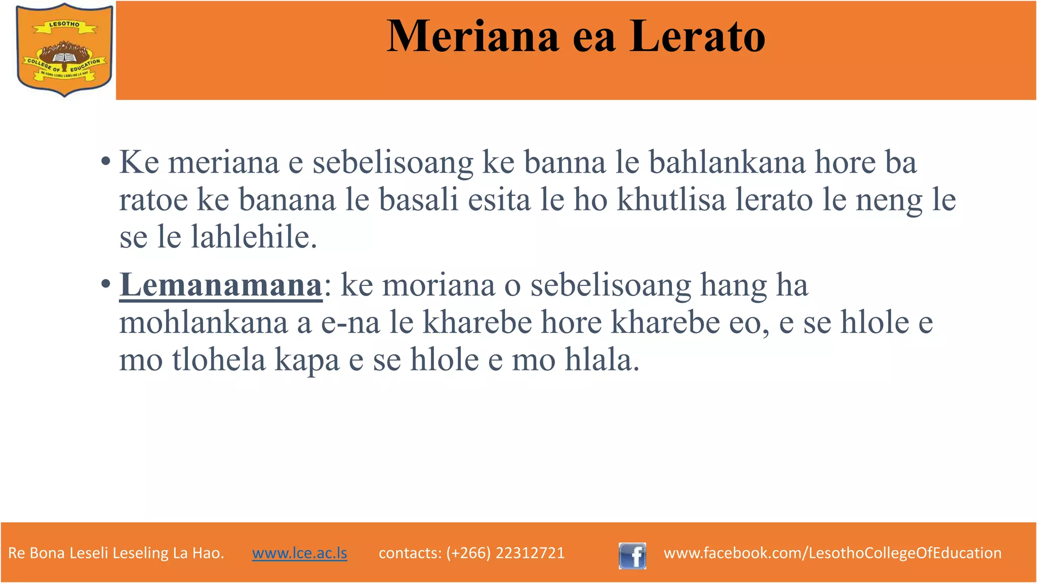 Meriana ea banna le bahlankana ba Basotho | PPTX