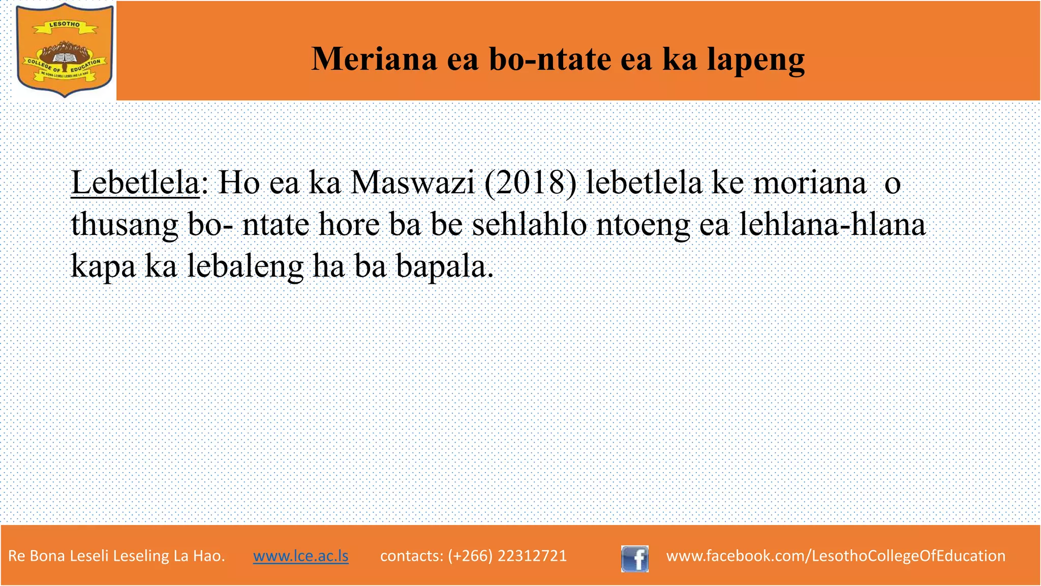 Meriana ea banna le bahlankana ba Basotho | PPTX