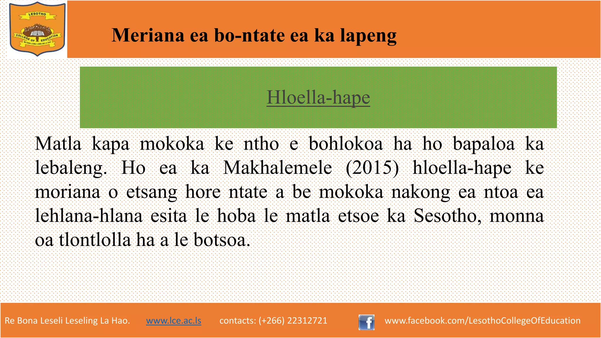 Meriana ea banna le bahlankana ba Basotho | PPTX