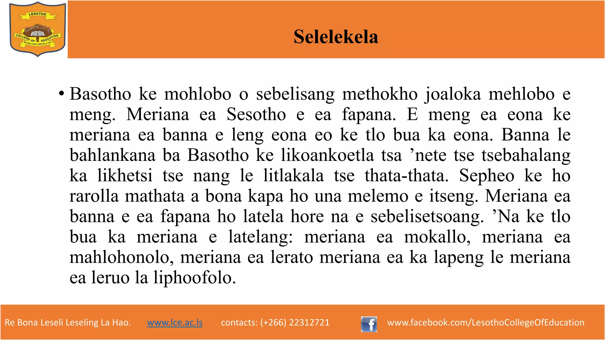 Meriana ea banna le bahlankana ba Basotho | PPTX