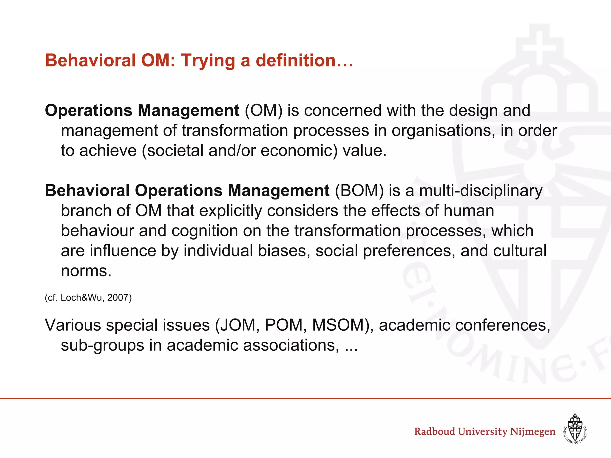 Two cases on behavioral operations management research | PDF