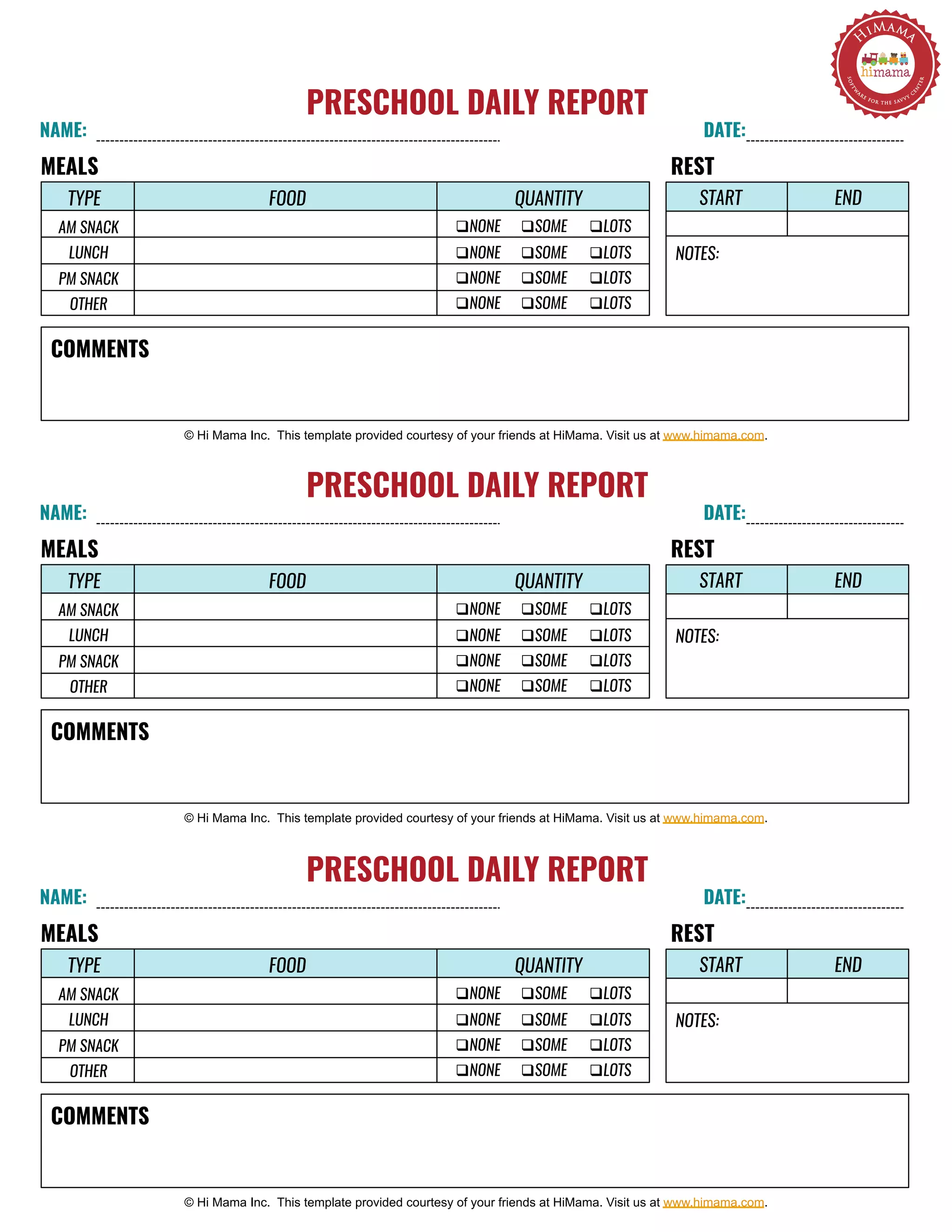 Preschool Daily Sheet | PDF
