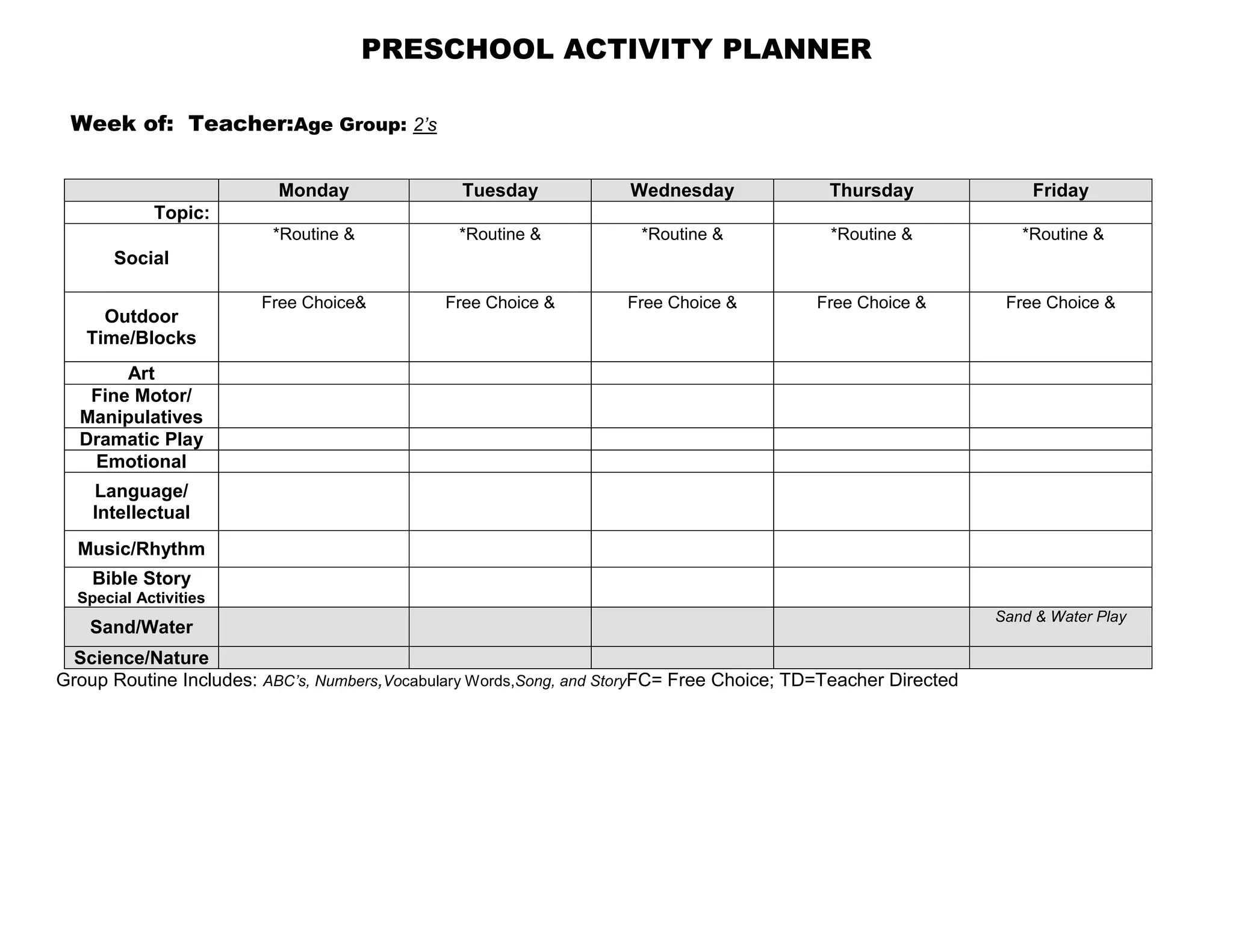 Preschool activity planner | DOCX | Daycare and Pre-School | Parenting