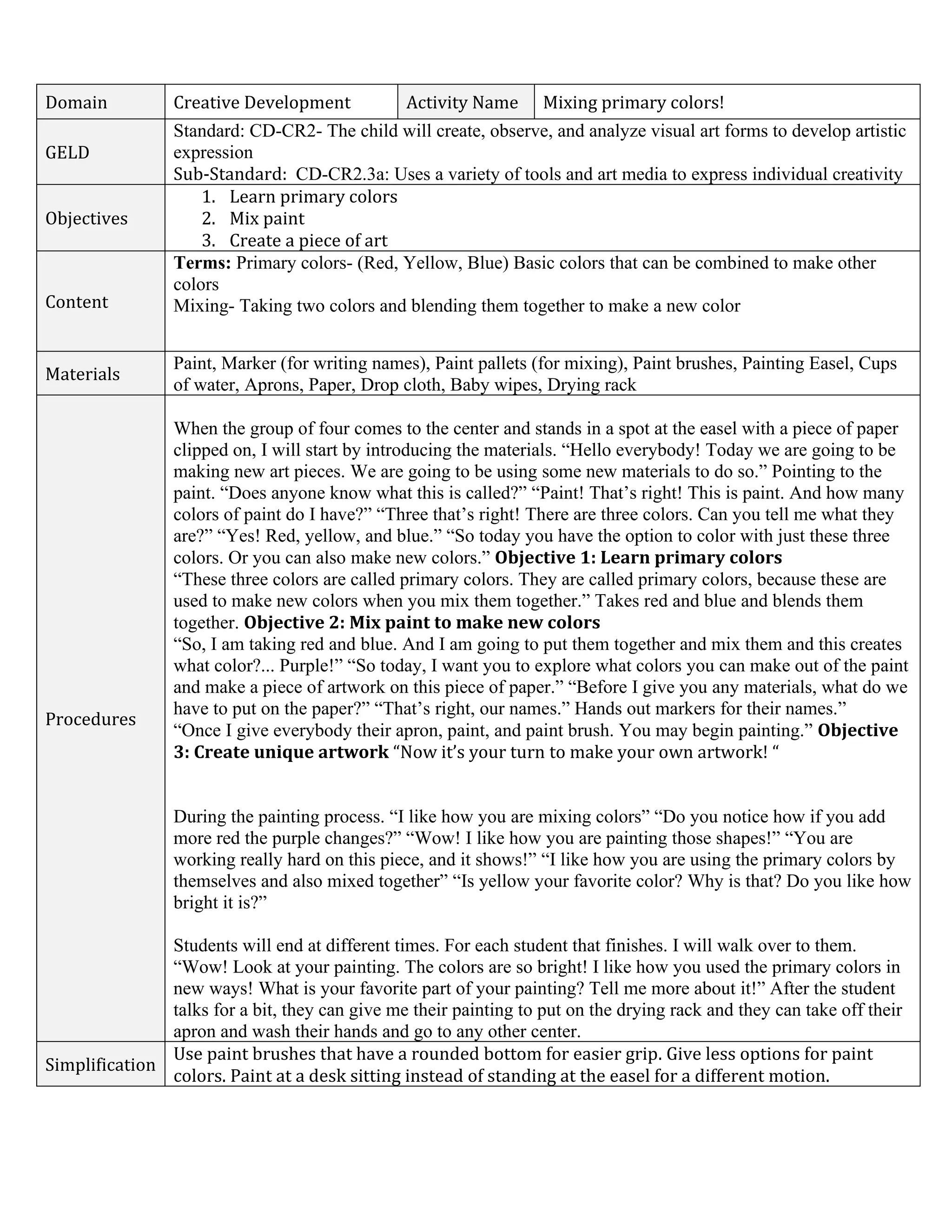 Preschool Aesthetic Lesson Plan | PDF